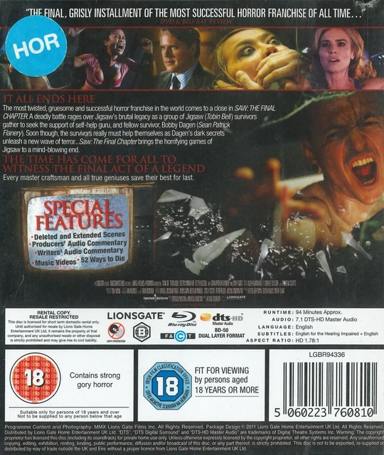 SAW 3D (2006) Extreme Edition 2D & 3D Blu-ray, Tobin Bell, Costas ...
