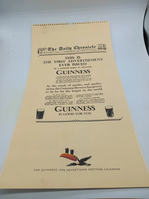 VINTAGE GUINNESS ADVERTISING Heritage Large Wall Calendar 1996 £16.99 ...