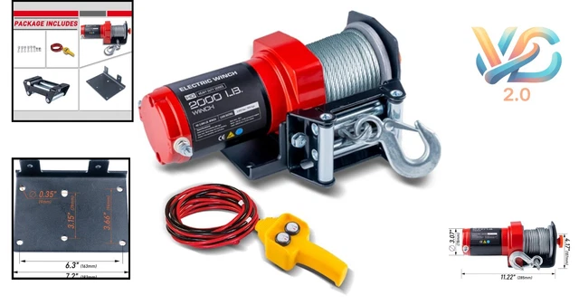 ATV WINCH 2000LB Steel Cable – Wired Remote Control, Mounting Plate ...