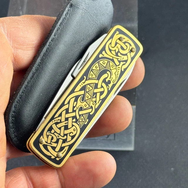 VINTAGE FOLDING POCKET knife ECA SWEDEN STOCKHOLM Gold Black Ornament ...