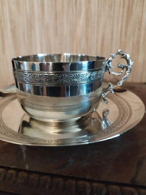 TASSE À CHOCOLAT et sa soucoupe en Métal Argenté EUR 49,00 - PicClick FR