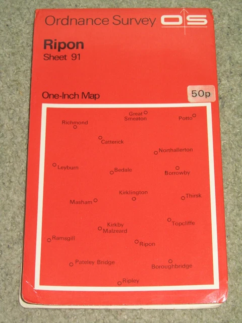 VINTAGE OS ORDNANCE Survey 1" map - Sheet 91 Ripon - 1972 edition £1.89 ...