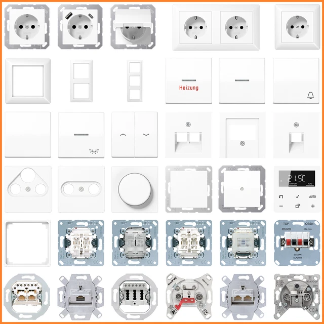 JUNG AS500 ALPINWEISS Steckdose Schalter Taster Wippe Rahmen USB AS500WW Auswahl EUR 3,92 ...