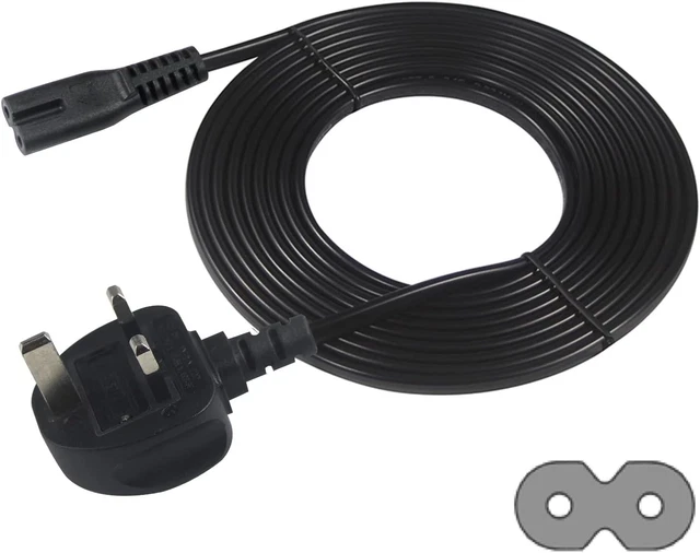 POWER 5M UK 3PIN Plug to IEC C7 Figure 8 Replacement Mains Cable ...