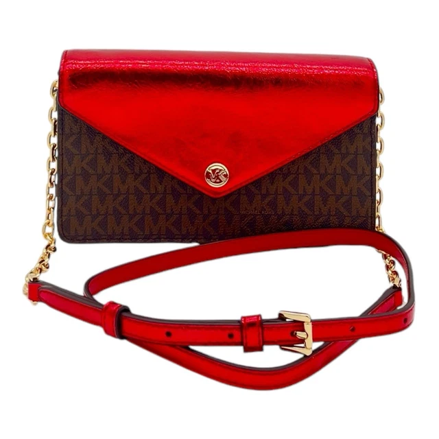 MICHAEL KORS DAMEN Umhängetasche Crossbody Jet Set Braun Rot Lack Neu Clutch EUR 84,99 - PicClick DE