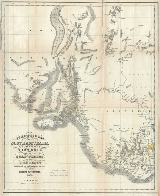 1853 PHILLIP MAP of the Gold Fields of South Australia and Victoria £ ...