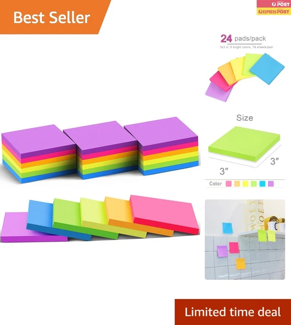 3X3 STICKY NOTES - 24 Pack, Bright Colors with Super Stick Power $64.60 ...