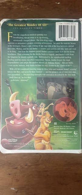 DISNEY THE LION King Masterpiece Collection VHS Clamshell Tested Works ...