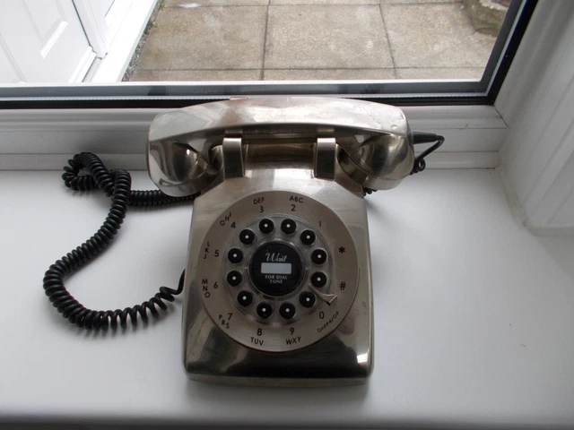 RETRO LANDLINE PUSH Button Dial Telephone Metallic Silver/Chrome Finish ...