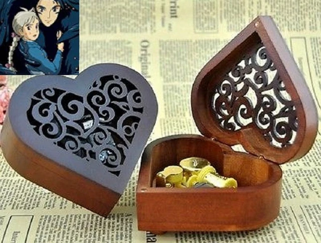 JAPAN SANKYO {HOWL'S Moving Castle Theme} Heart Wood Wind Up Music Box ...