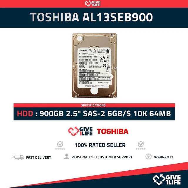 TOSHIBA AL13SEB900 900GB Hdd 2.5" Sas-2 6Gb/S 10K 64Mb EUR 10,91 ...