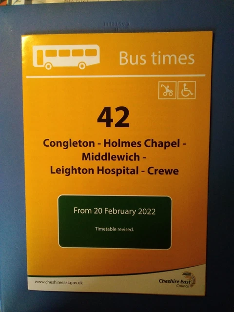 BUS TIMETABLE CHESHIRE East 42 from 20th Feb 2022 Crewe area, operated ...