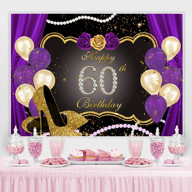 GOLD GLITTER PURPLE Rose 60th Happy Birthday Backdrop $36.09 - PicClick AU