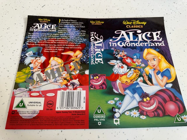 ALICE IN WONDERLAND - Sample VHS Video Sleeve - UK Disney 1996 Release ...