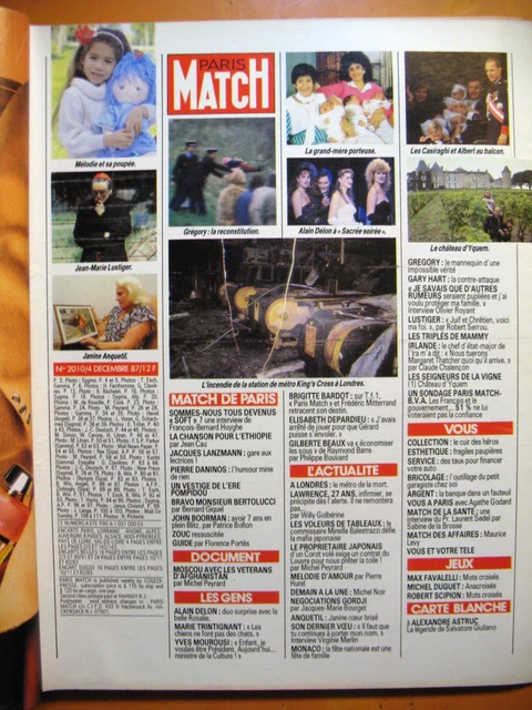 PARIS MATCH N° 2010 du 04/12/1987-Cauchemar de Melodie. Anquetil. Gary ...