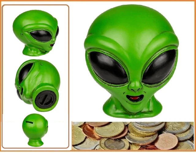 GREEN ALIEN SAVINGS box since fiction fantasy design piggy bank approx ...