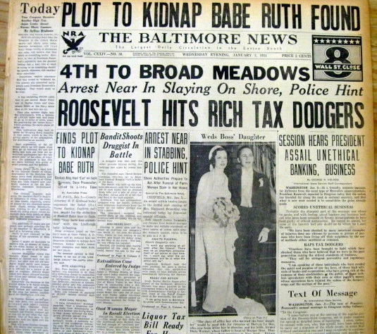 1934 NEWSPAPER PRESIDENT FD Roosevelt says RICH NOT PAYING "Fair share ...
