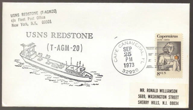 1973 US CAPE Canaveral USNS REDSTONE T-AGM-20 Space Flight Cover $6.95 ...