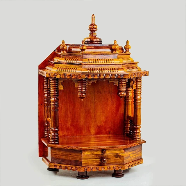 HANDMADE WOODEN TEMPLE Sheesham Wooden Indian Mandir (Height 28 inch) £ ...