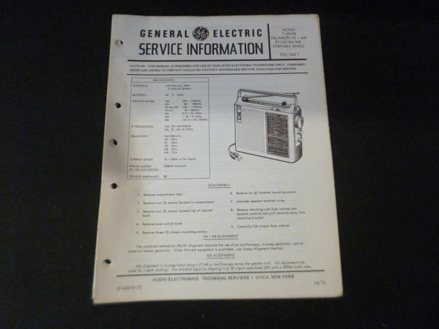 ORIGINAL SERVICE MANUAL Schaltplan General Electric Models 7-2925A EUR ...