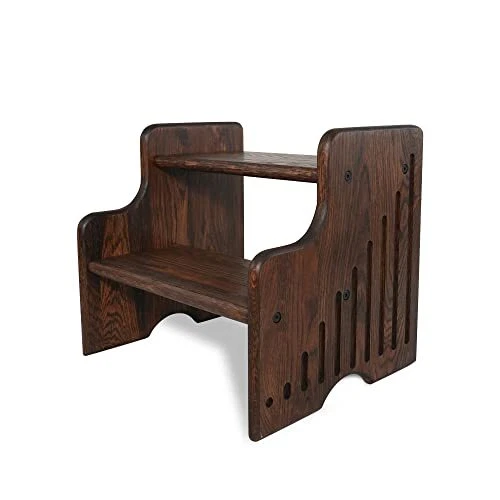 2 TIER STEP Stool, USA Grown Solid Hardwood Oak, Wooden Step Chocolate ...