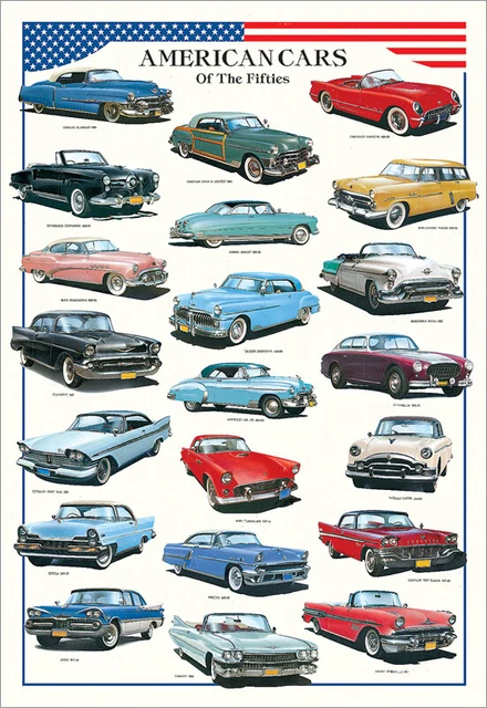AMERICAN CARS OF THE 1950s Automotive History Huge 27x40 Wall Chart american-cars-of-the-1950s-automotive-history-huge-27x40-wall-chart