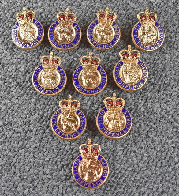 COLLECTION OF TEN Queens Crown Civil Defence Corps Enamel Lapel Brooch ...
