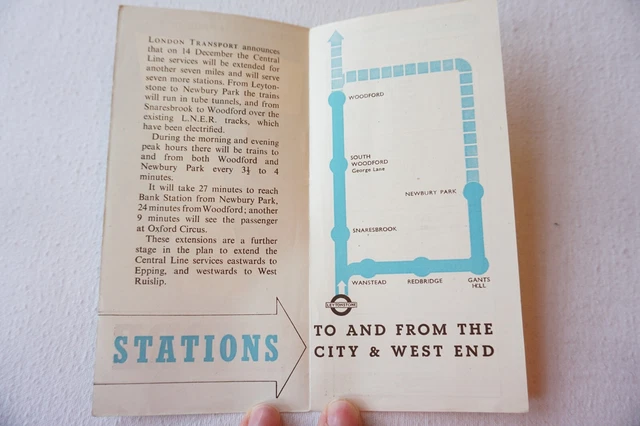 1947 LNER LONDON Underground Railway Tube Map Timetable Central Line ...