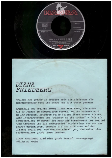 DIANA FRIEDBERG - Wie ein Schmetterling im Regen - 7 Inch Vinyl Single GERMANY EUR 6,99 ...