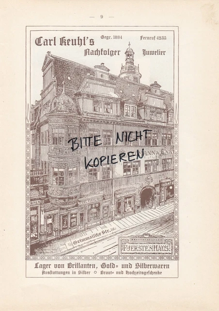 LEIPZIG, WERBUNG 1910, Carl Keuhl's Nachfolger Juwelier EUR 14,99 ...