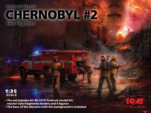 MINIATURE ICM CHERNOBYL Fire Fighters AC-40 137A Pomiers & 4 Figurines ...