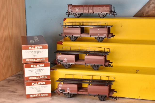 KLEIN MODELLBAHN H0 2-Achs Güterwagen & Autotransportwagen der DB 4-tlg ...