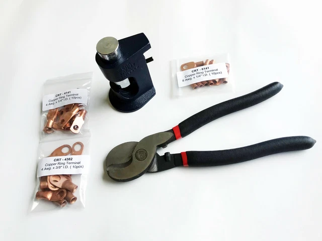 LARGE GAUGE 1/0 to 8 AWG Hammer Crimper + H.D. 9" Cable Cutter + 30Pcs ...