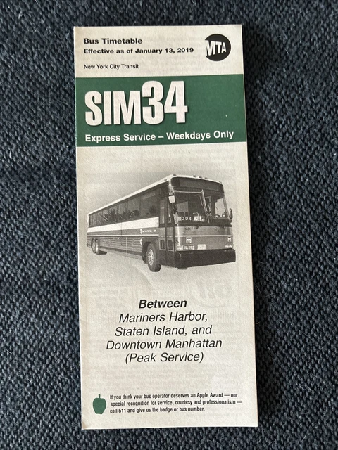 MTA NEW YORK City Bus Route "SIM34" Timetable / January 2019 NYC ...