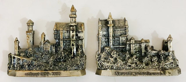 HEAVY CAST METAL Miniature Neuschwanstein and Erbaut German Castles £32 ...