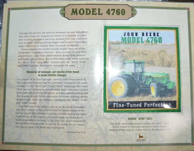 JOHN DEERE MODEL 4760 Tractor Patch Informational Sheet Willabee Ward ...