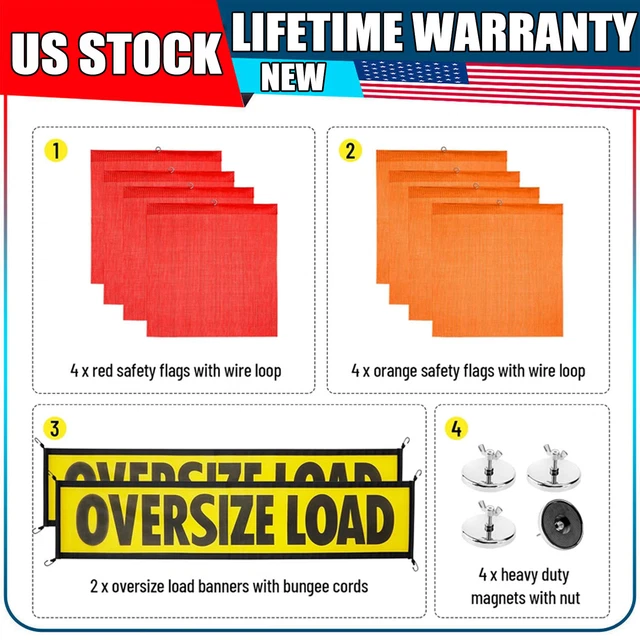 UPGRADE OVERSIZE LOAD Banners, Safety Flags for Trucks W/ Magnets Kit ...