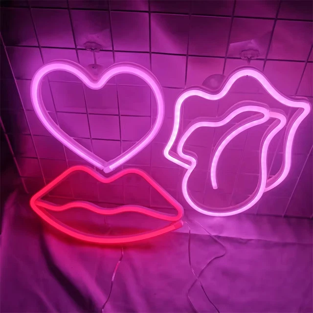 MOUTH LIP NEON Light Sign LED Angel Wings Sexy Lips Lamp Decoration ...