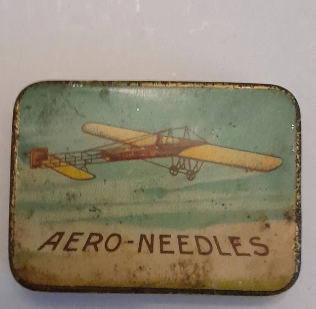 FINE ANTIQUE AERO Needles Pictorial Aviation Gramophone Needle Tin With ...