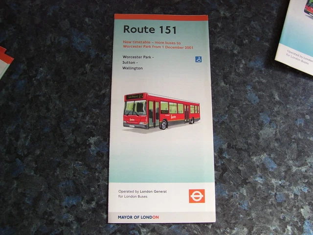 LONDON GENERAL BUS Timetable-Route 151-December 2001-Used Con £0.99 ...