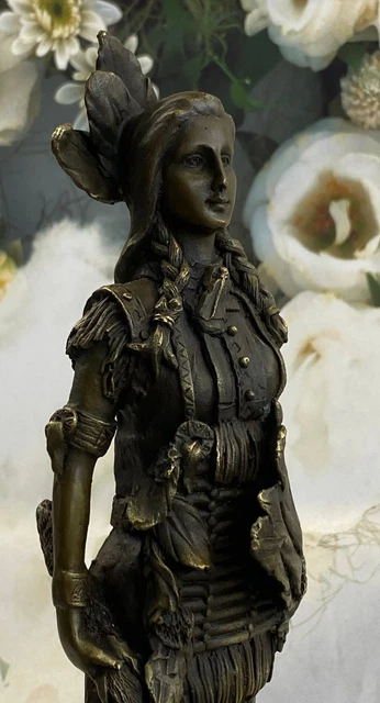 SIGNED NATIVE AMERICAN Indian Girl Bronze Sculpture Figure Statue ...