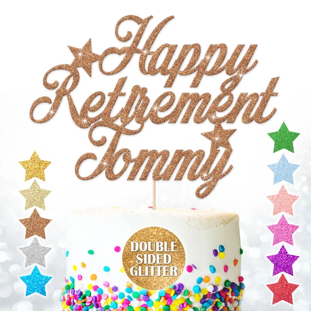 PERSONALISED HAPPY RETIREMENT Cake Topper Custom Any Name Party Cake ...