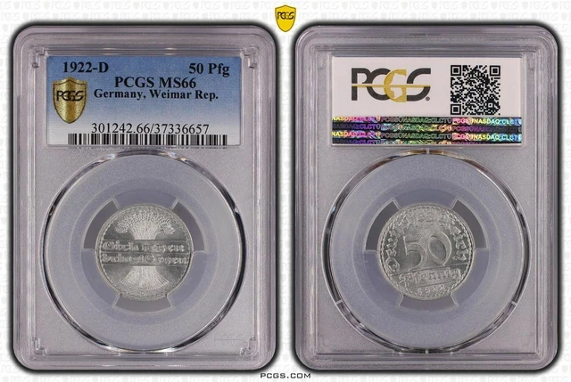 WEIMAR 50 PENIQUES 1922 D sin Circulación PCGS MS66 (37201) EUR 71,71 - PicClick FR