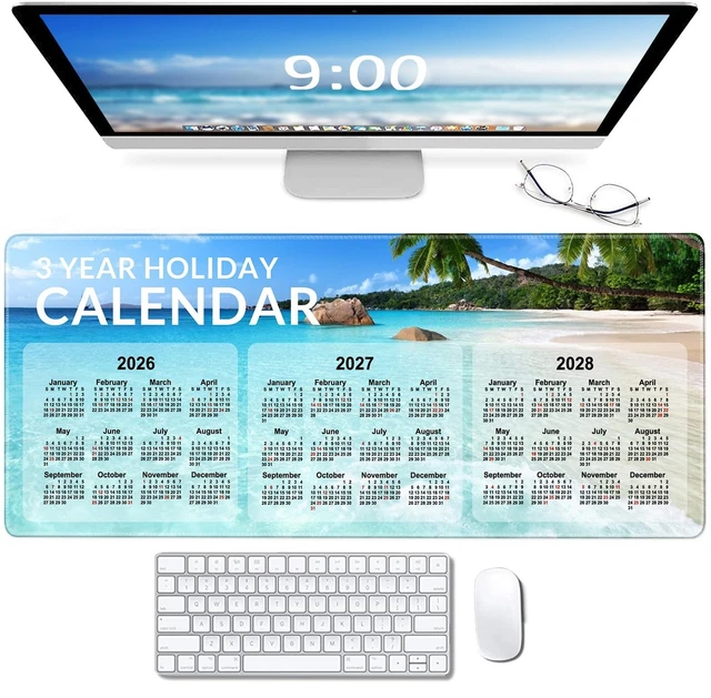 2026-2027-2028 CALENDAR WITH Holiday Black Extended Large Gaming Mouse ...