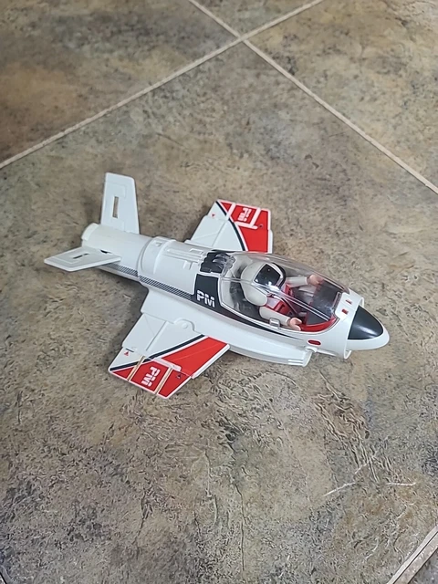 PLAYMOBIL AIRPLANE JET PM 2010 White Red Retractable & Pilot Figure ...