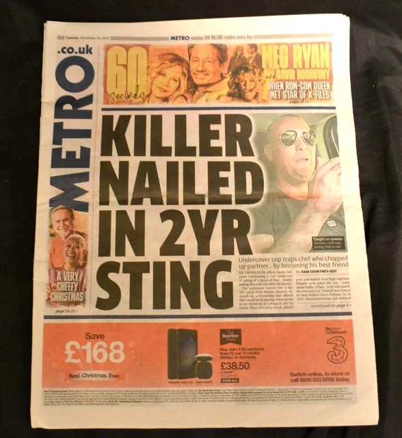 THE UK METRO Newspaper 19/12/23 December 19th 2023 Meg Ryan David ...