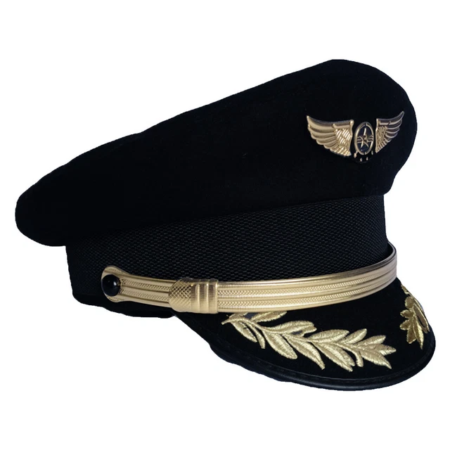 CUSTOM UPSCALE PILOT Cap Uniform Hat Airline Black Captain Hat Military ...