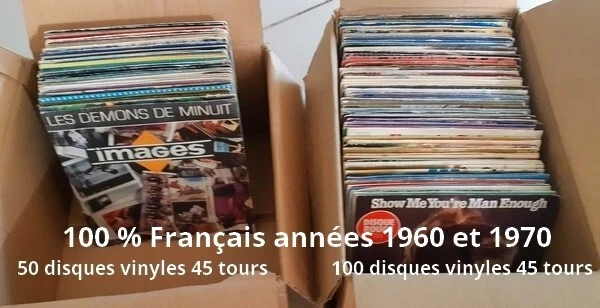 LOT DE 50 Disques Vinyles 45 tours variété française pop rock années 60 ...