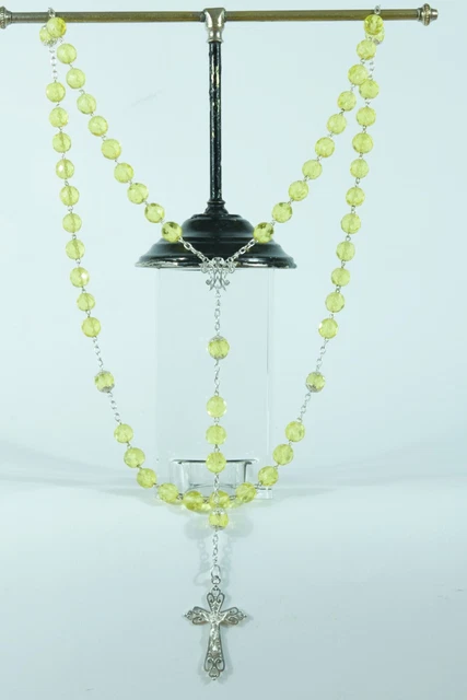 NEW ART RARE Large French Rosary Uranium Glass & Sterling Silver $525. ...