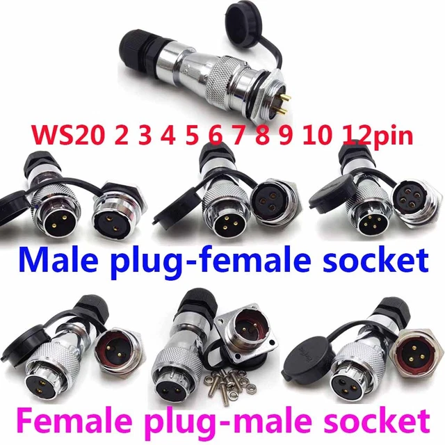 WS20 2-12 PIN Waterproof Bulkhead Connector,Aviation Cable Connector ...